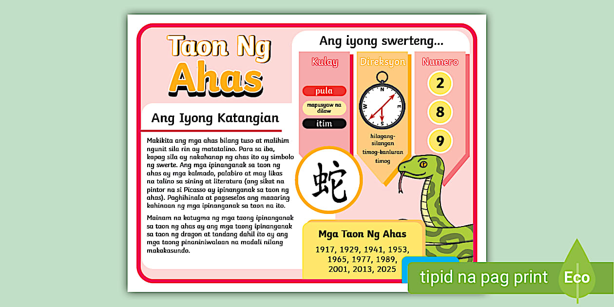Taon Ng Ahas Sodyak Ng Tsino Poster | Twinkl (teacher made)