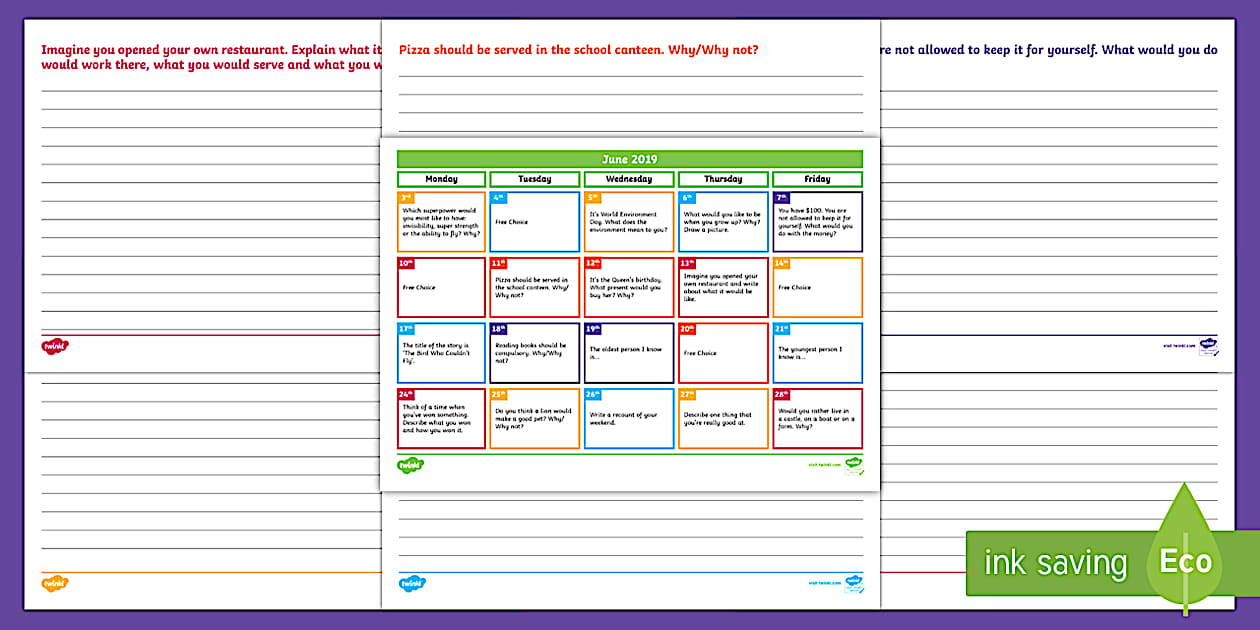 SA June Writing Prompts Display Calendar (teacher made)