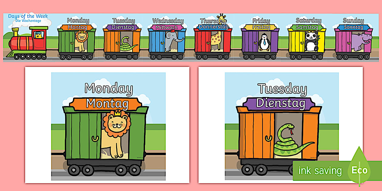 Die Tage der Woche on an A4 Train German (teacher made)