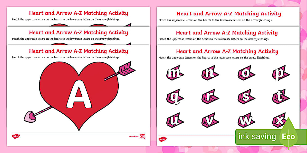 Valentine's Day Hearts and Arrows Matching Activity (Uppercase and ...