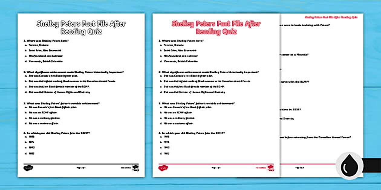 Shelley Peters Fact File After Reading Quiz (teacher made)