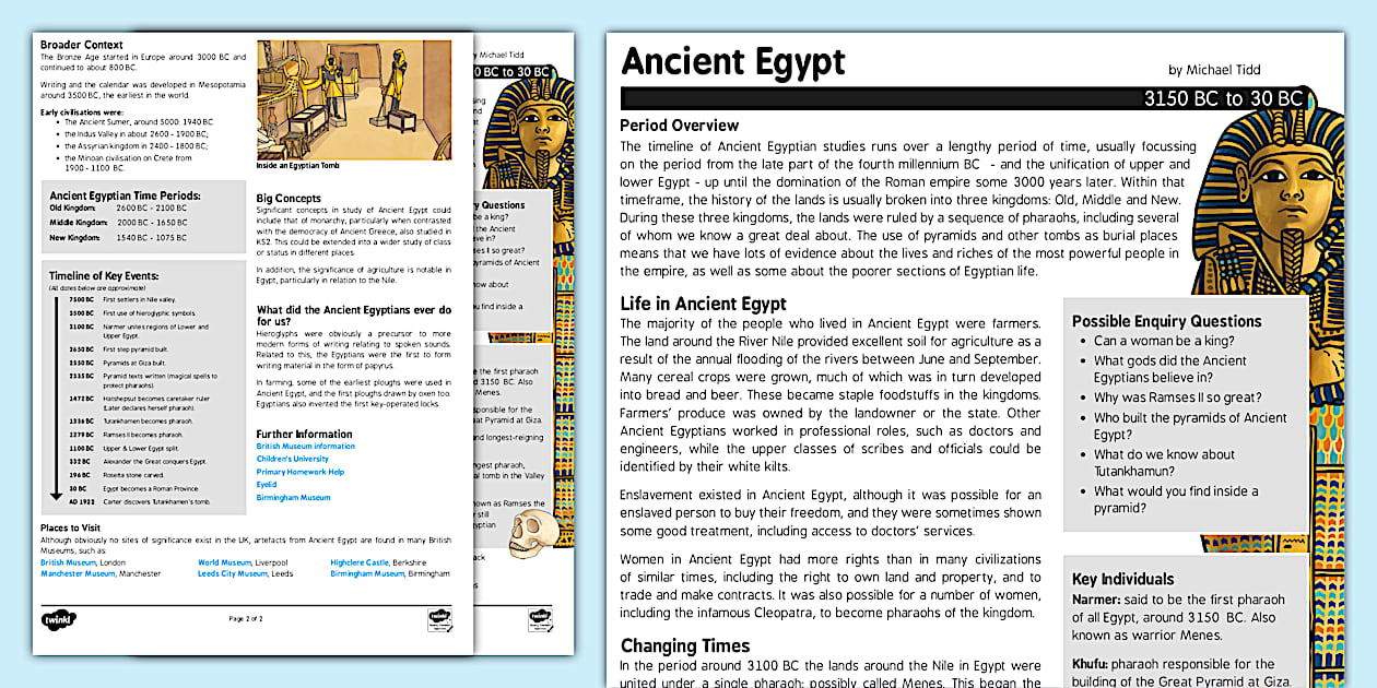 Ancient Egypt History Fact Sheet for Adults