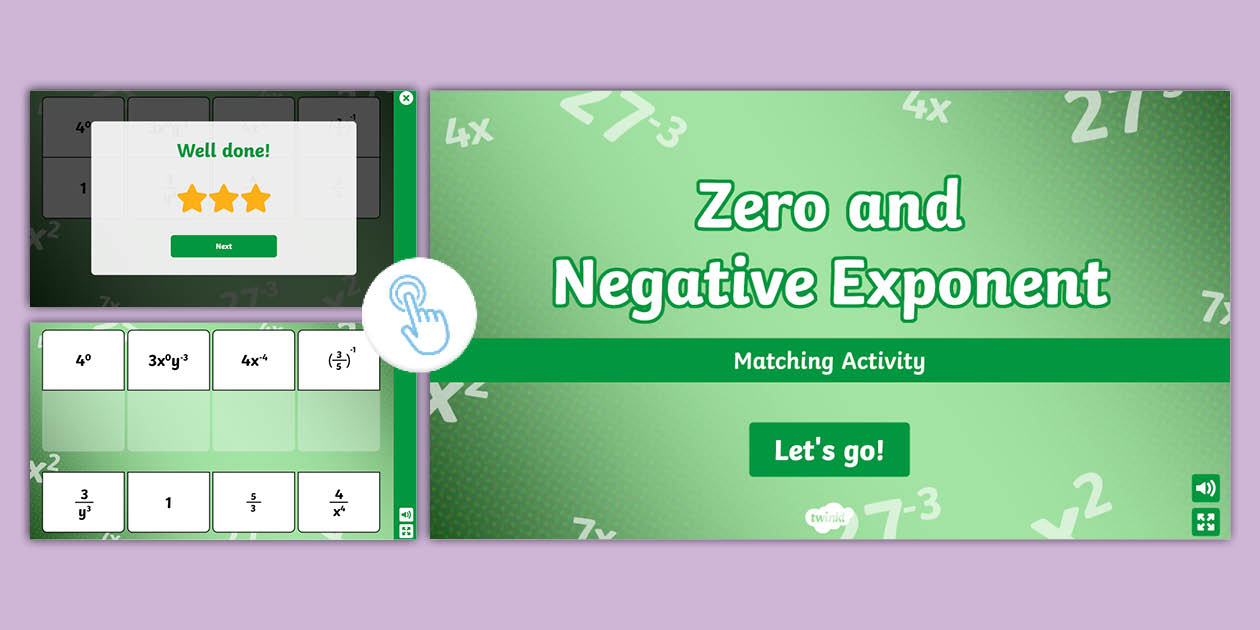 Eighth Grade Zero and Negative Exponent Interactive Matching Game