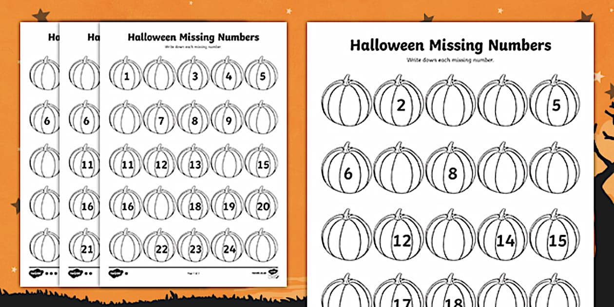 Lower Ability Halloween Themed Missing Numbers to 50 Worksheet