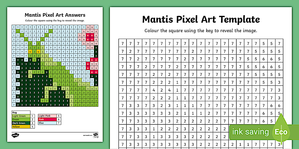 Mantis Pixel Art Template (teacher made) - Twinkl