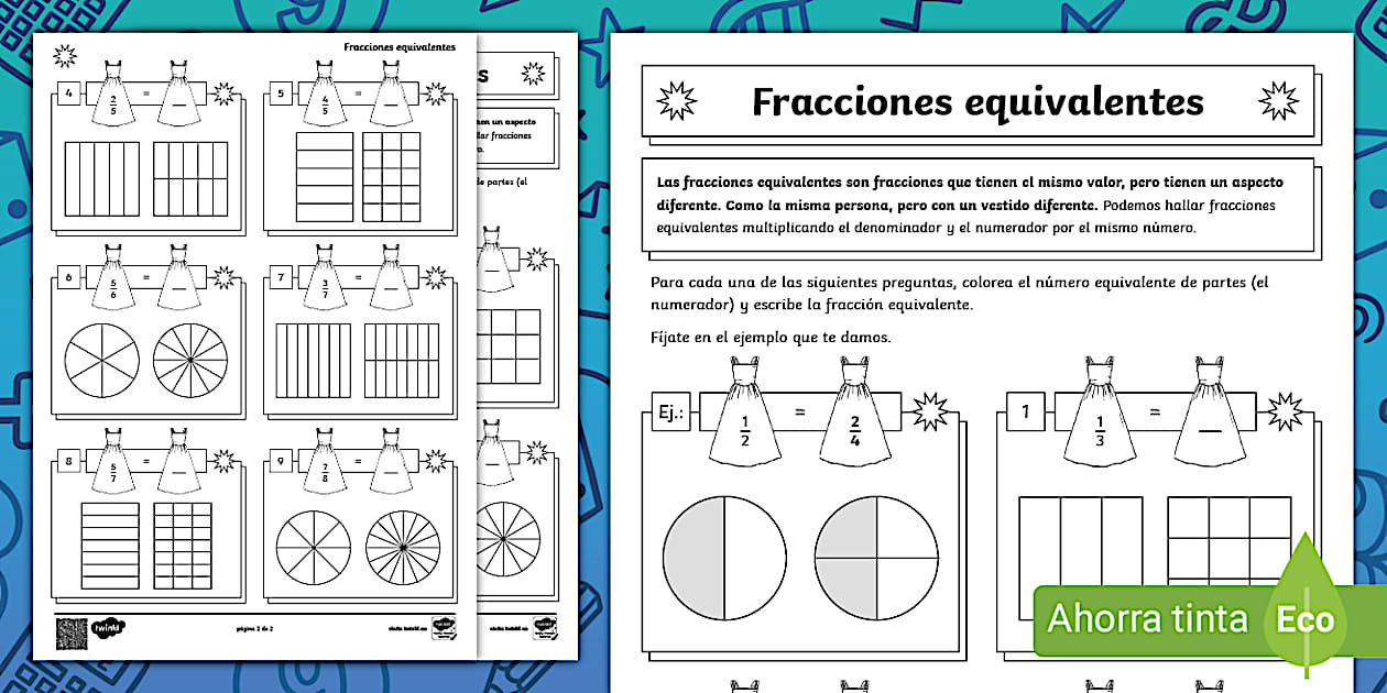 Ficha de actividad: Fracciones equivalentes - Twinkl