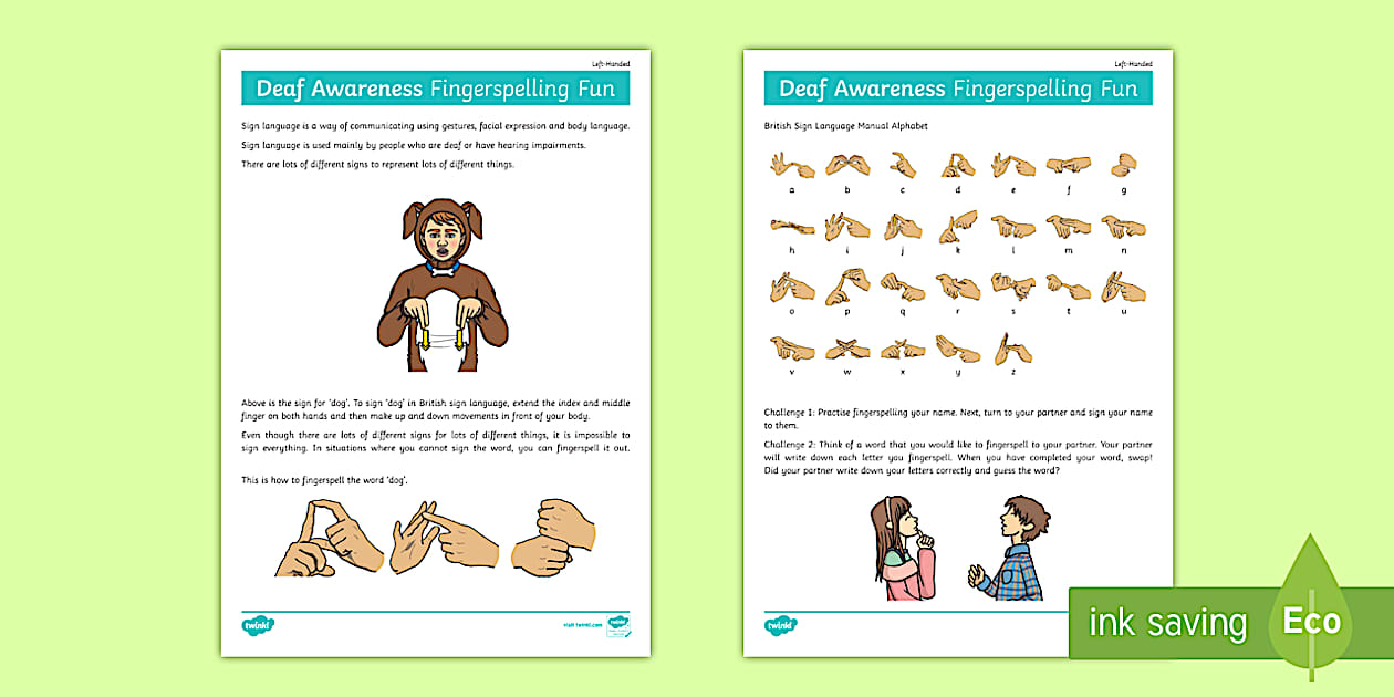 Deaf Awareness FIngerspelling Fun (Left Handed) Activity - Deaf Awareness