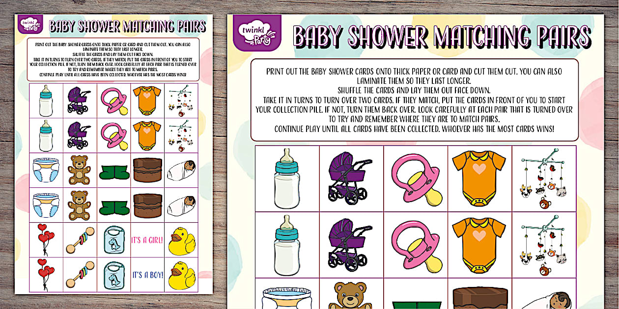 Baby Shower Matching Pairs Game Printable | Twinkl Party