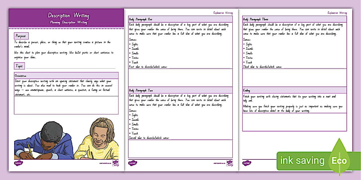 Level 3 Writing - Descriptive Writing Planning Sheet
