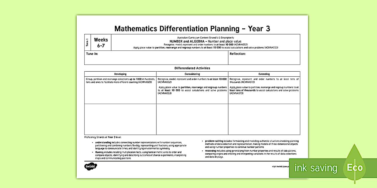 Year 3 Number Mathematics Differentiated Plan - Twinkl