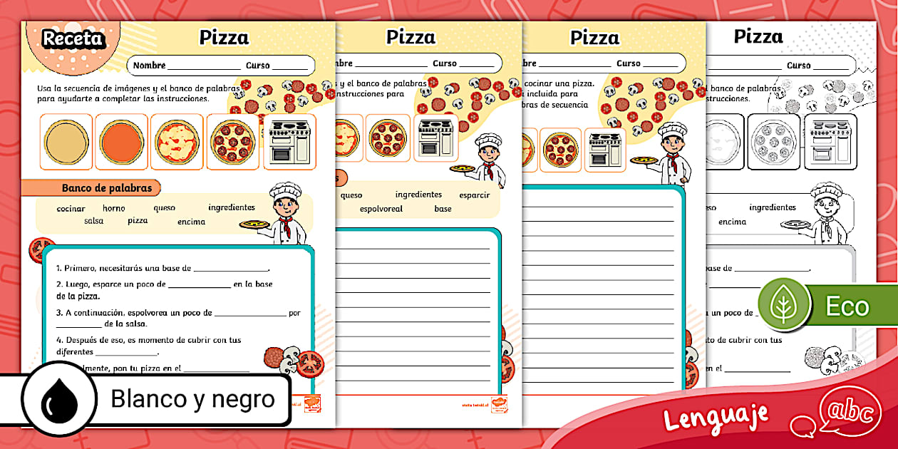 Guía Trabajo Diferenciada Escritura Receta Pizza - Twinkl