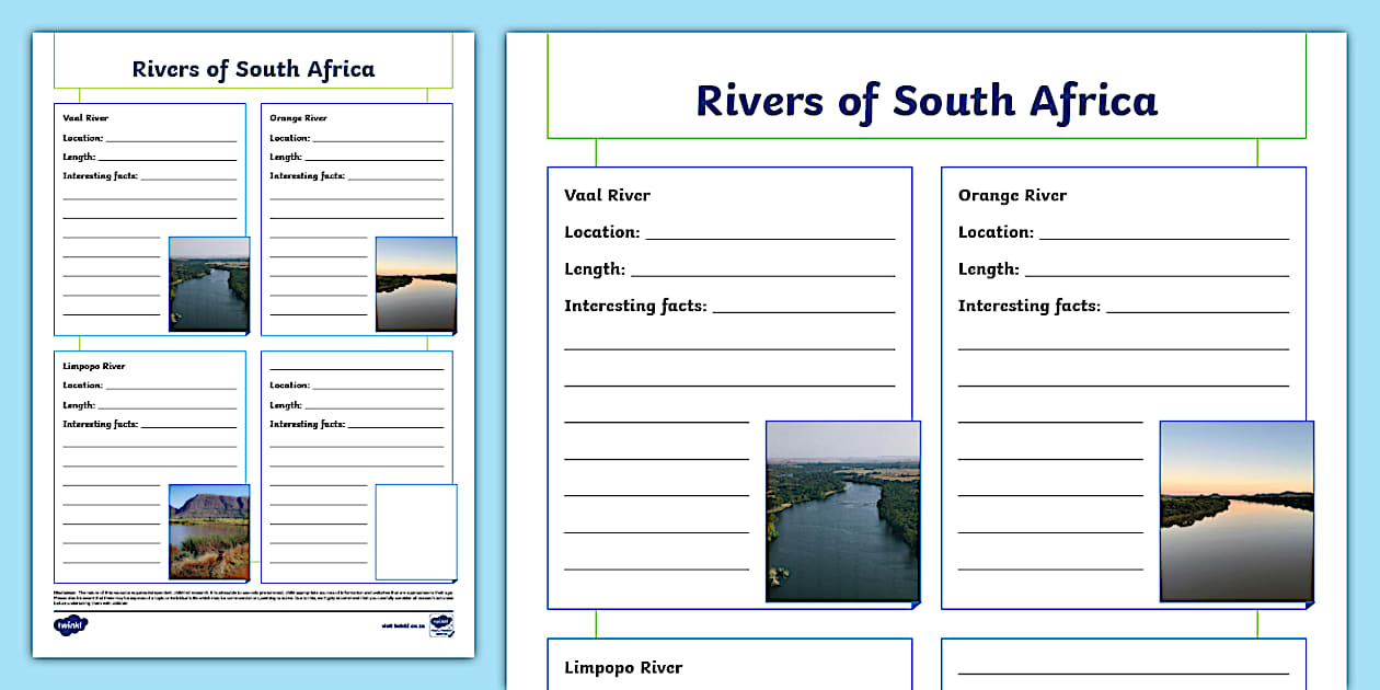 Rivers of South Africa Fact File Template (teacher made)