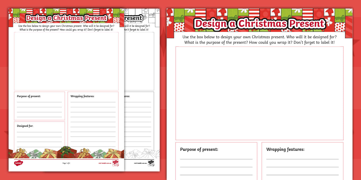 Design a Christmas Present Worksheet (teacher made) - Twinkl