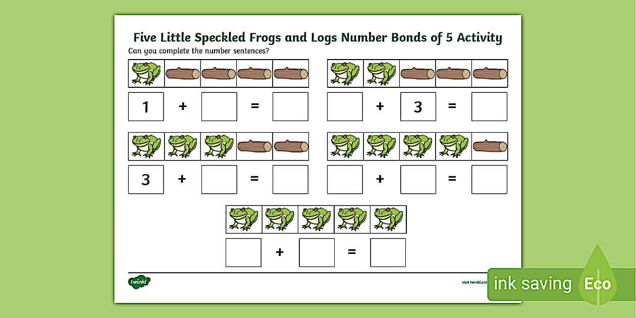 👉 Five Little Speckled Frogs and Logs Number Bonds to 5 Activity