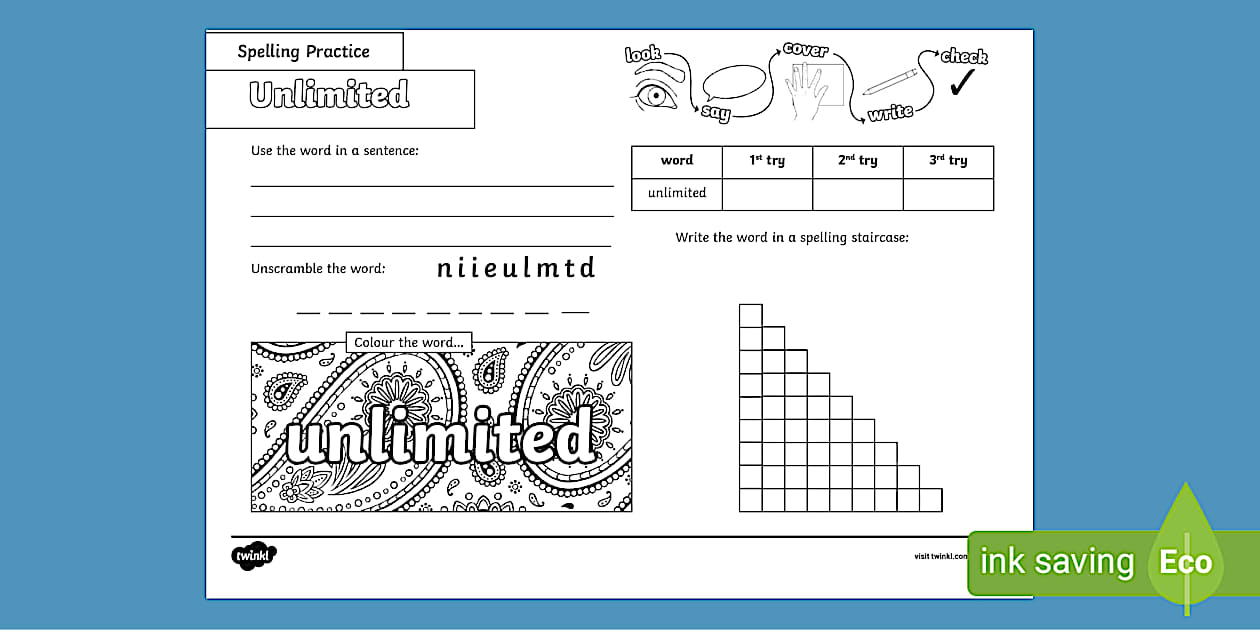 Unlimited Spelling Practice Worksheet