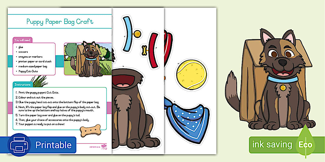 Puppy Paper Bag Puppet Craft (l'enseignant a fait) - Twinkl