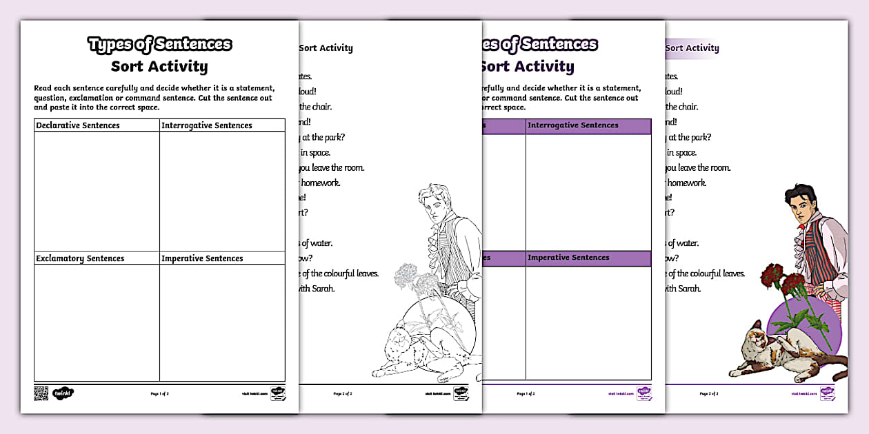 Types of Sentences Sort Activity Sheet - Twinkl
