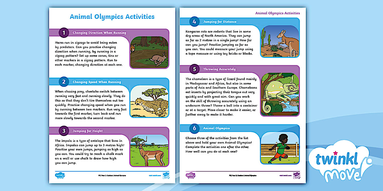 Olympics Homework - Animal Olympics - Year 2 - Twinkl Move