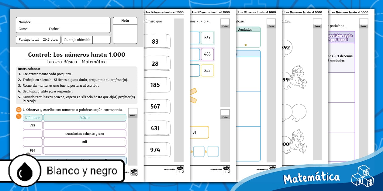 Prueba de Matemáticas | Números | 1000