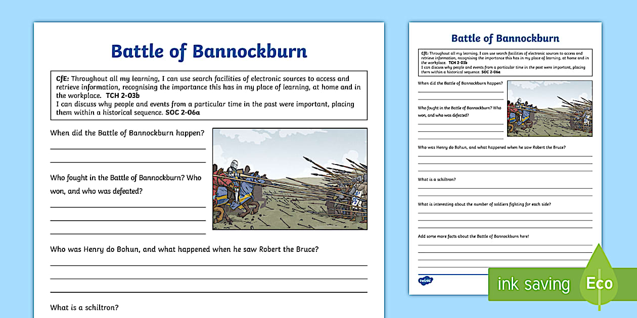 Battle of Bannockburn Fact File Research Worksheet / Worksheet