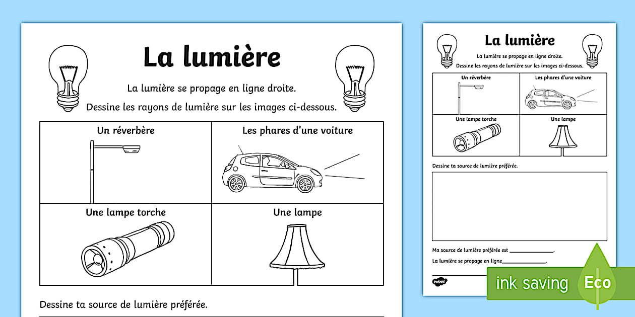 Cursive Feuille d'activités : La lumière (Lehrer gemacht)