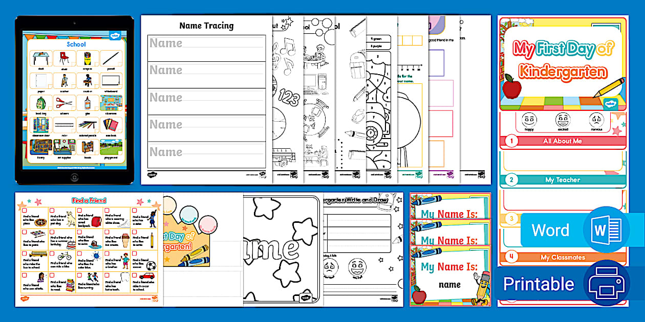 Kindergarten First Day of School Activity Pack