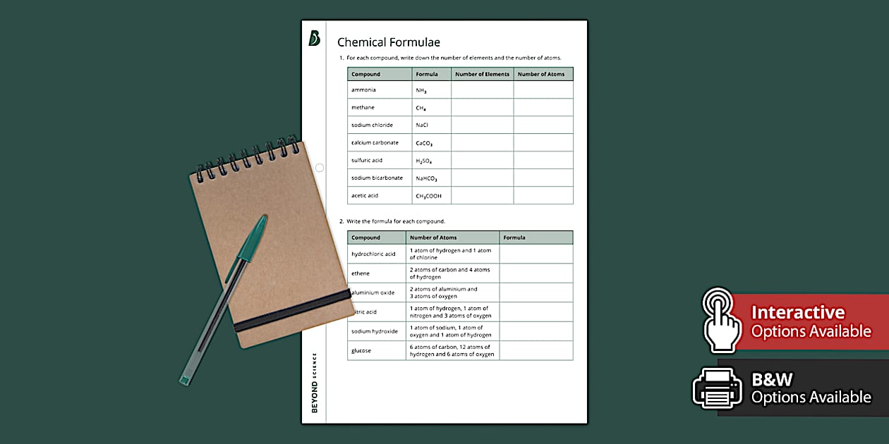 Chemical Formulas Worksheet | KS3 Chemistry | Beyond
