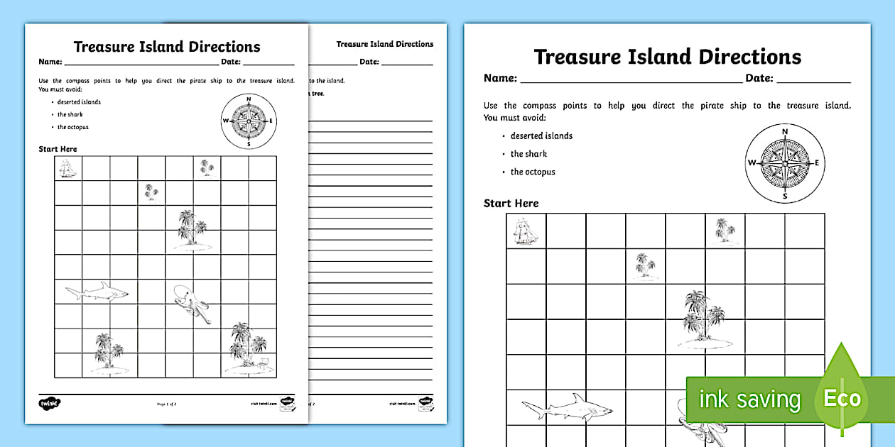 Treasure Island Directions Instruction Writing Worksheet