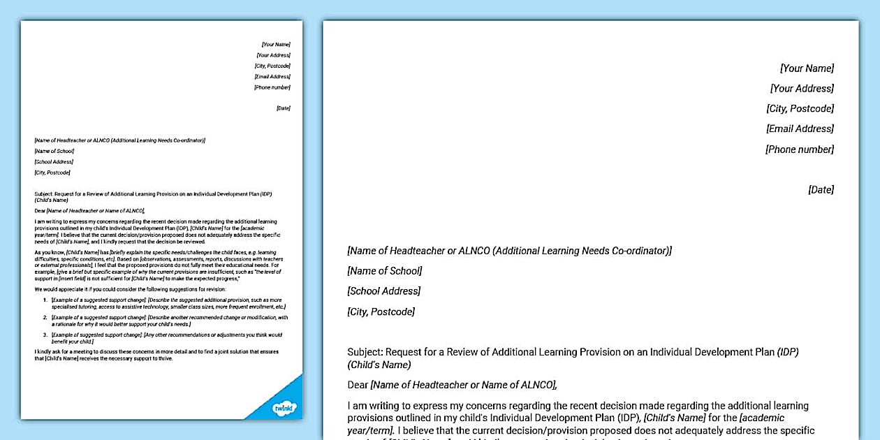 Letter Template Requesting an IDP Decision to be Reconsidered