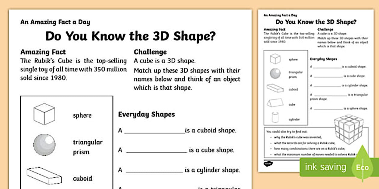 Do you Know the 3D Shape? Worksheet / Worksheet, worksheet