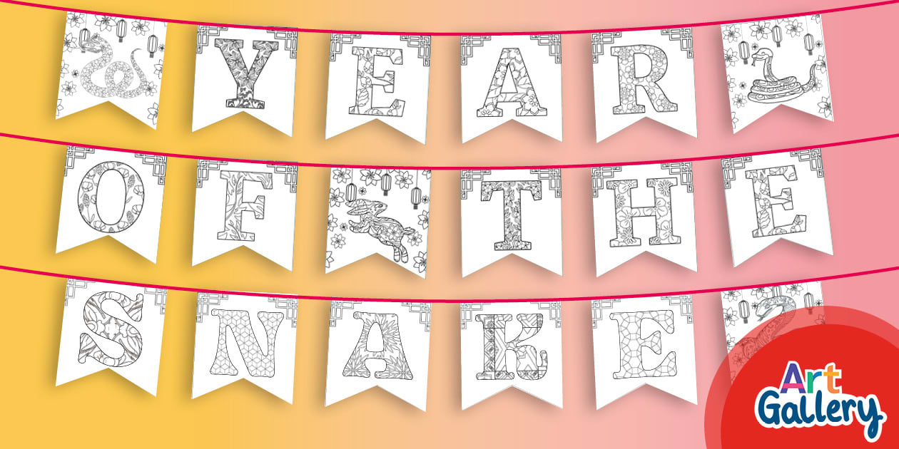 Year of the Snake Lunar New Year Colouring Bunting - Twinkl