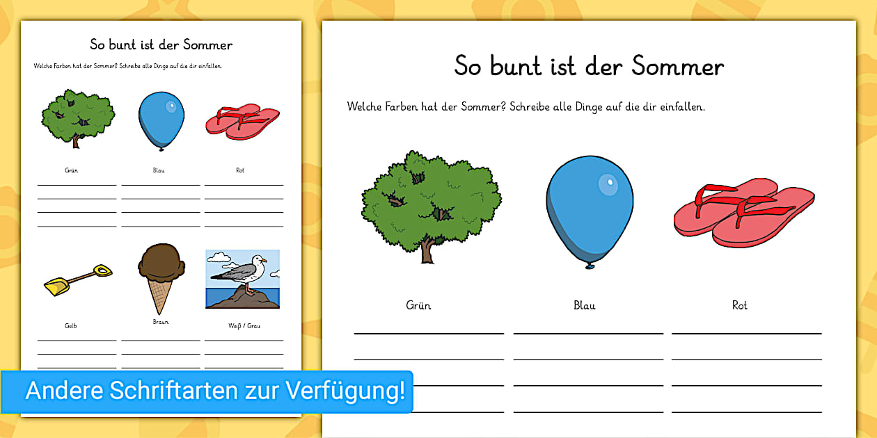 So bunt ist der Sommer Arbeitsblatt-German (teacher made)