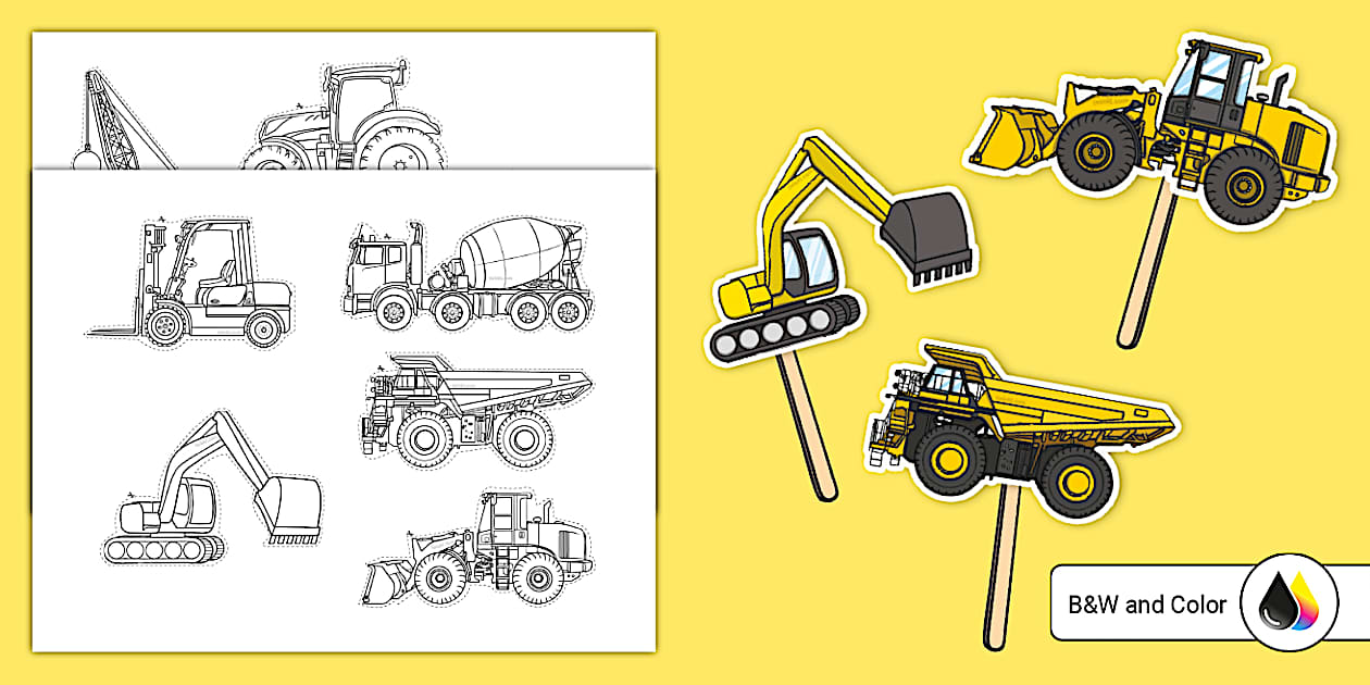 Construction Vehicles Stick Puppets (teacher made) - Twinkl