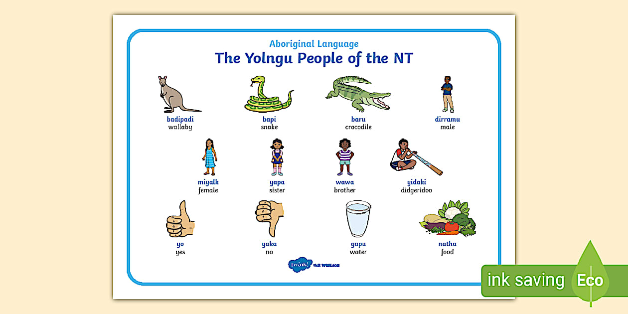 TAS Yolngu Aboriginal Language Word Mat (teacher made)