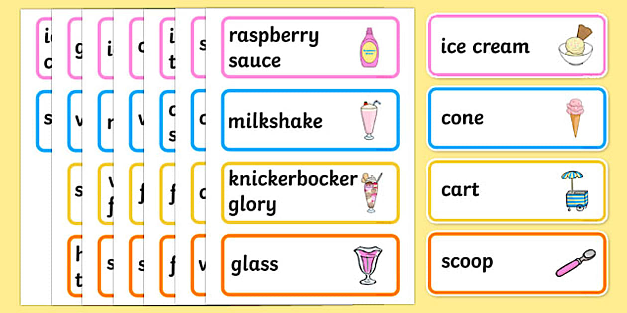 Ice Cream Parlour Role Play Vocabulary Cards - ESL Ice Cream Vocabulary