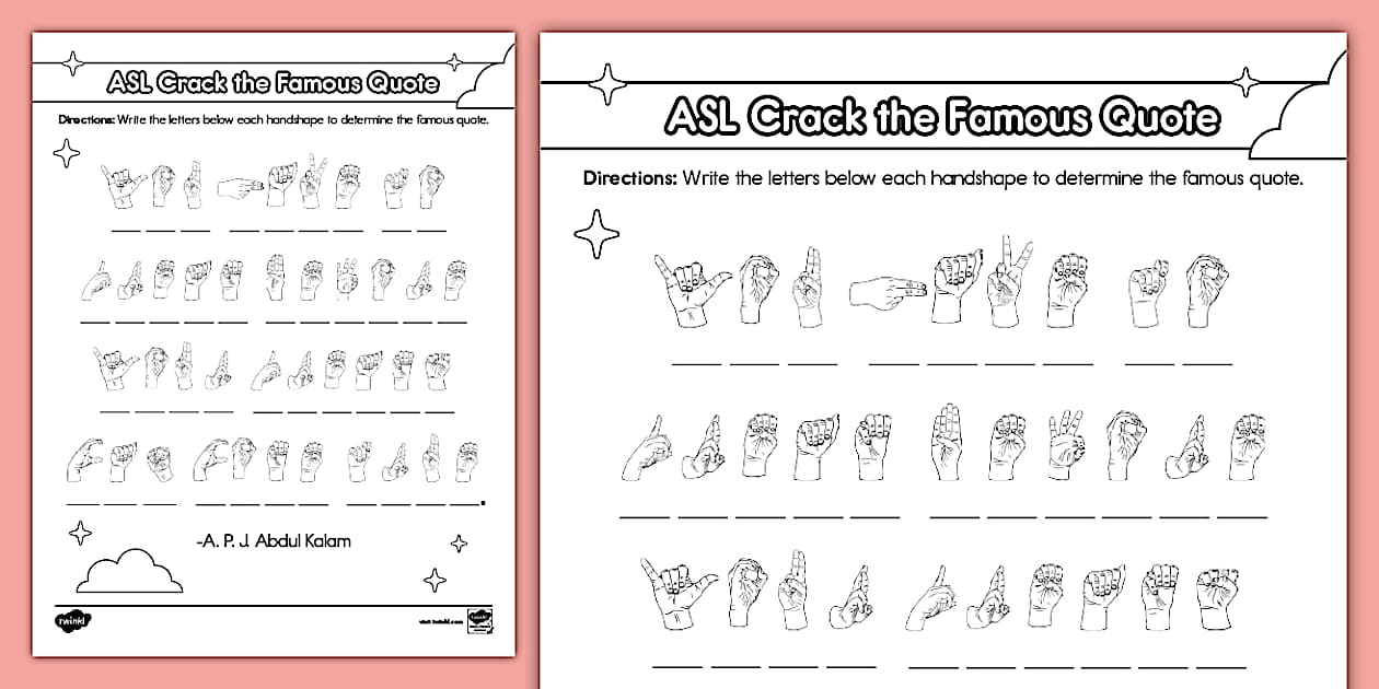 Dream in ASL Quote Worksheet for Kids | Twinkl USA