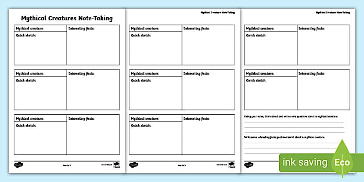 Scottish Myths and Legends Mythical Creatures Note-Taking