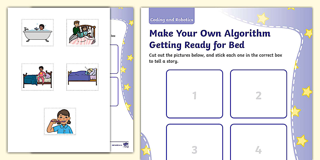 Grade R - Coding Worksheet: Getting Ready for Bed - Twinkl