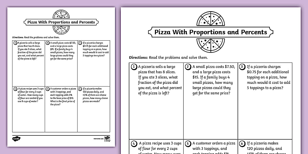 Seventh Grade Pizza with Proportions and Percents - Twinkl