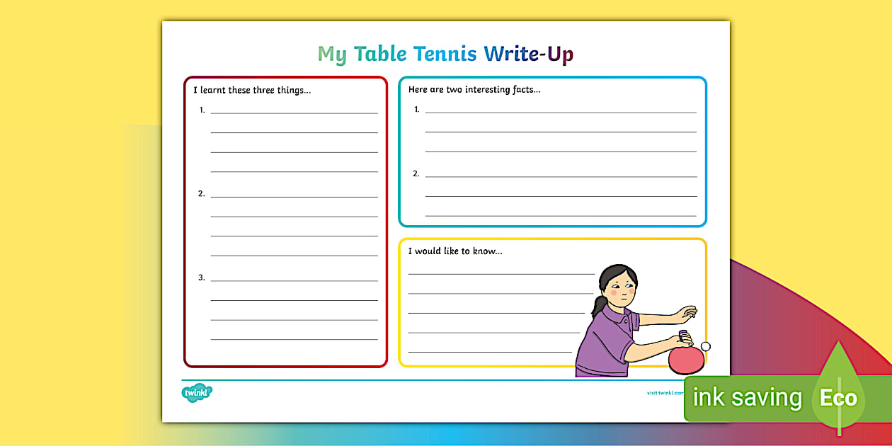 Cursive Table Tennis Write Up Worksheet (teacher made)