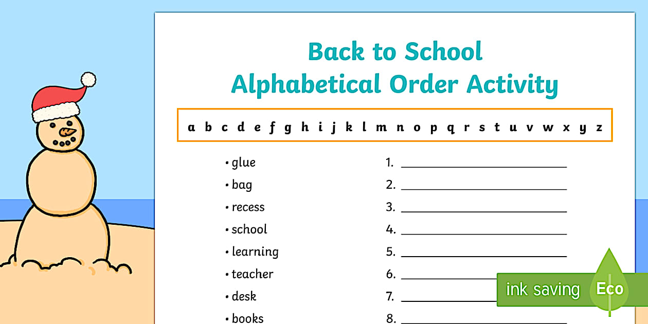 Back to School Alphabetical Order Worksheet / Worksheet