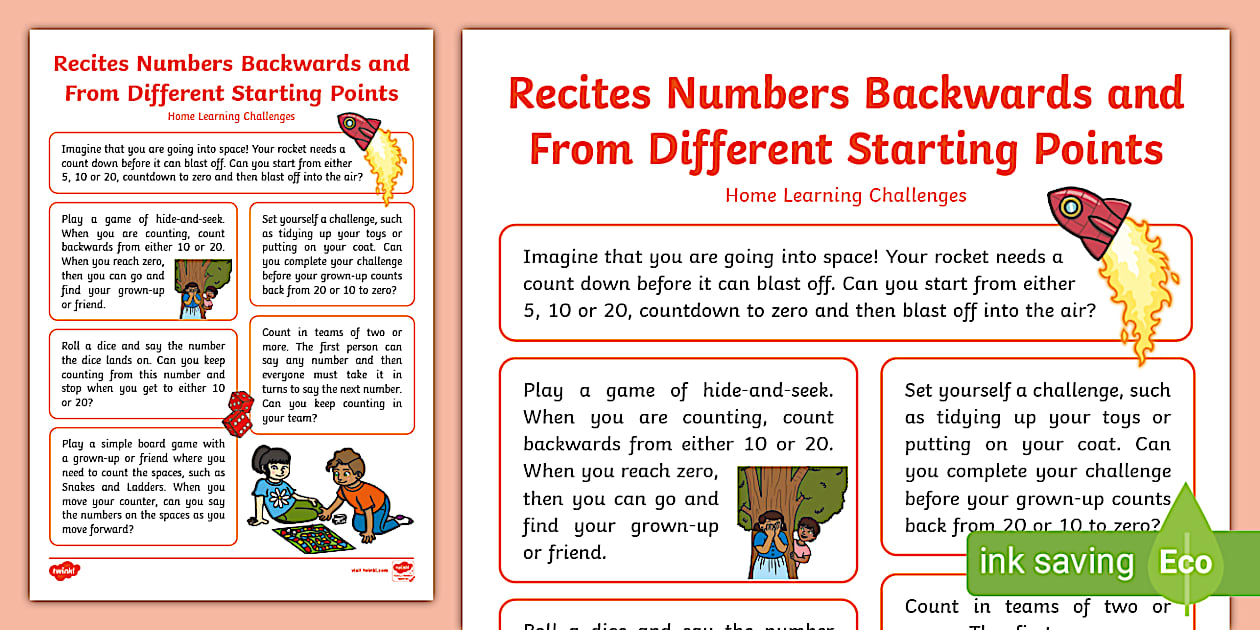 👉 EYFS: Recites Numbers From Different Points Home Learning