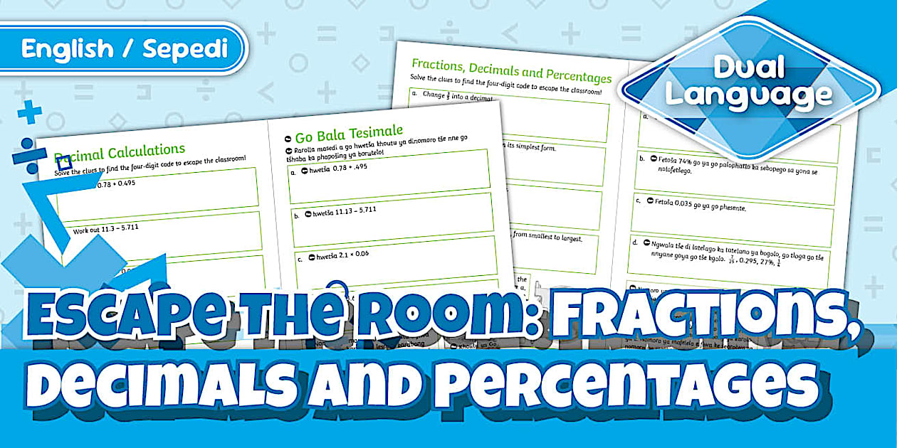 Grade 4 Maths Escape the Room: Fractions, Decimals & Percentages