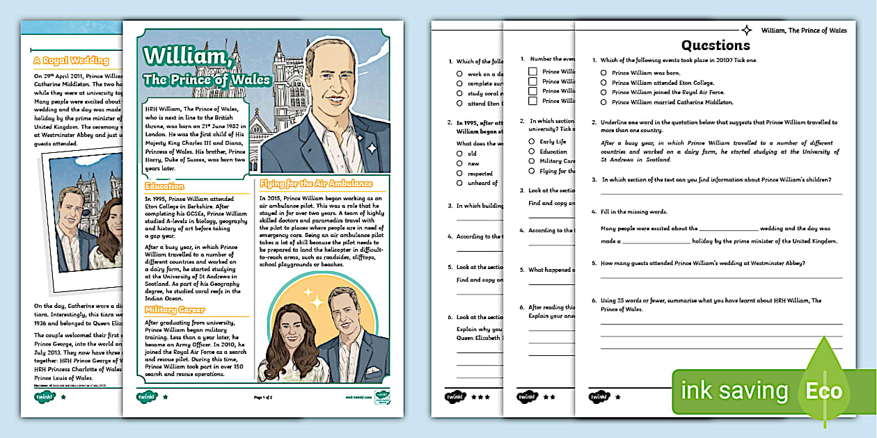 UKS2 William, The Prince of Wales Differentiated Comprehension