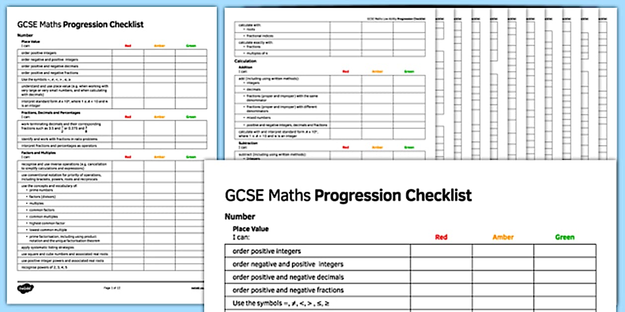 GCSE Maths Foundation Progression Checklist (teacher made)