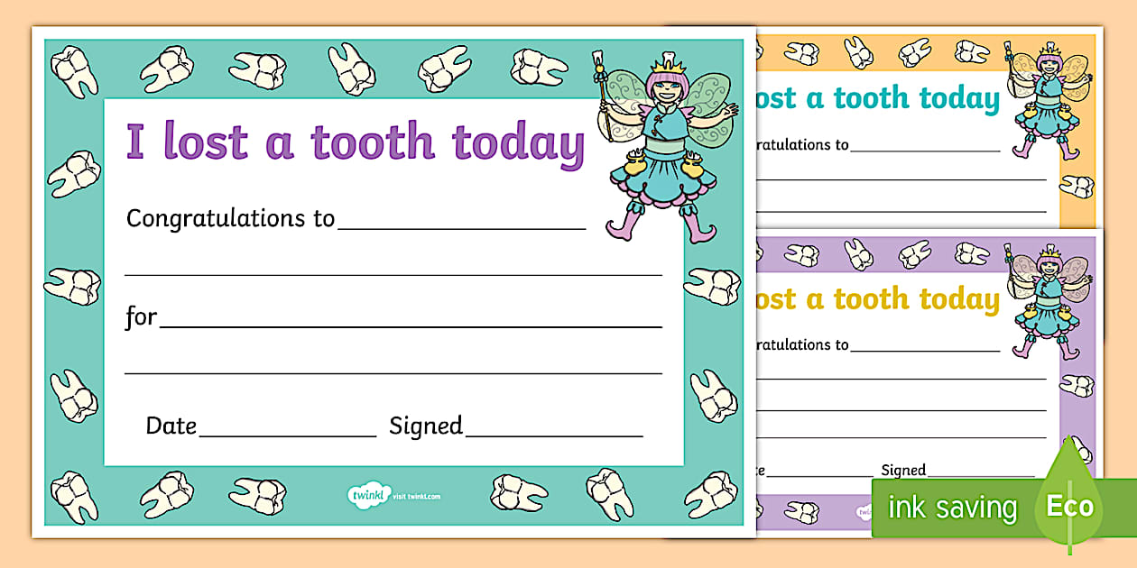Editable I Lost a Tooth Certificate (teacher made) - Twinkl