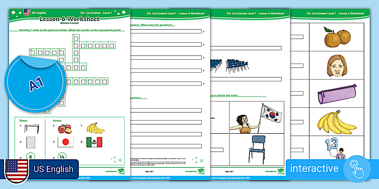 ESL Curriculum (US-English) Lesson 6 Interactive Worksheet