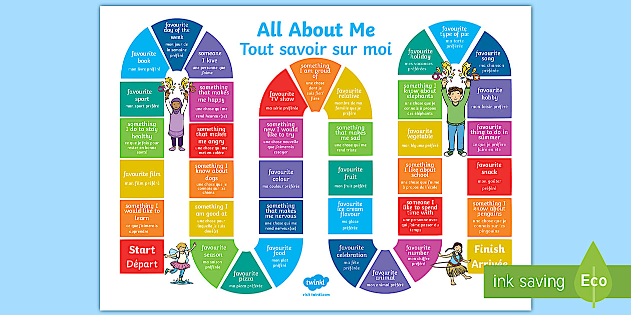 All About Me Board Game English/French - All About Me Board Game