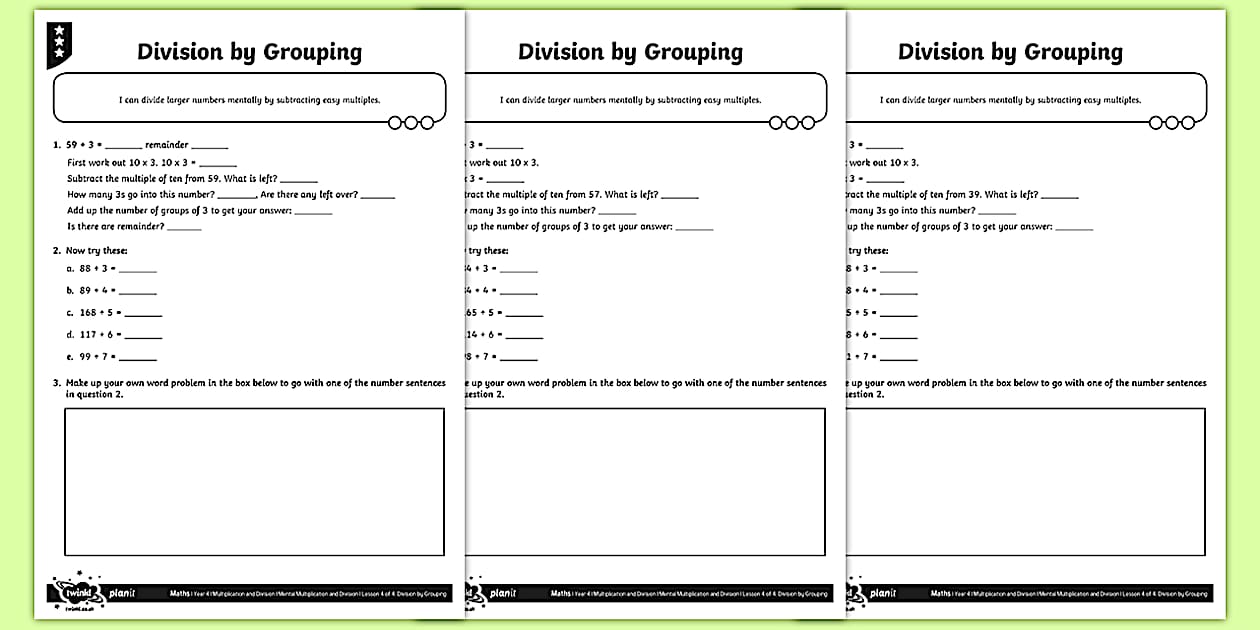 Division by Grouping Worksheet / Worksheets (teacher made)