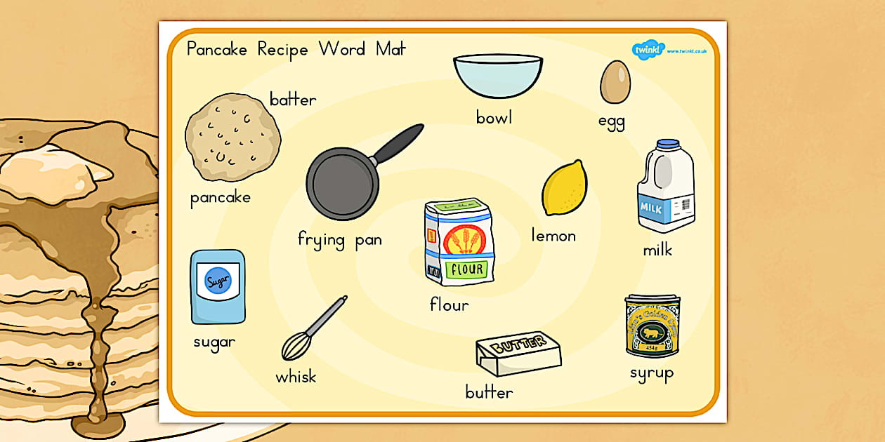 SA Pancake Recipe Word Mat (teacher made) - Twinkl